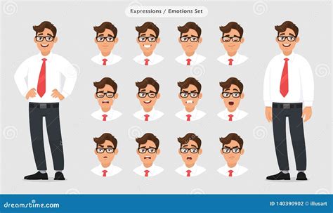 Set Of Male Different Facial Expressions Man Emoji Character With