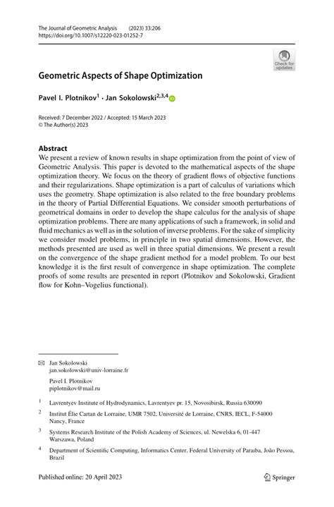 Pdf Geometric Aspects Of Shape Optimization