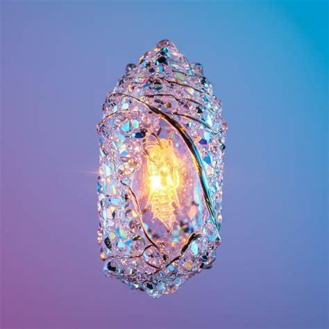 Intricate Crystal Structure With A Conical Shape Featuring A Warm Glowing Light Source Stock