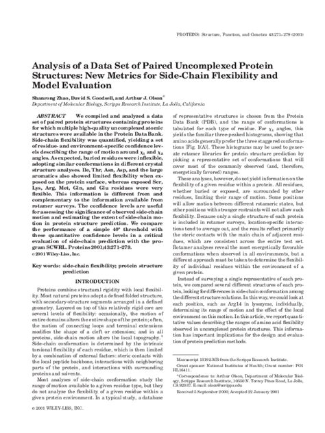 Pdf Analysis Of A Data Set Of Paired Uncomplexed Protein Structures New Metrics For Side