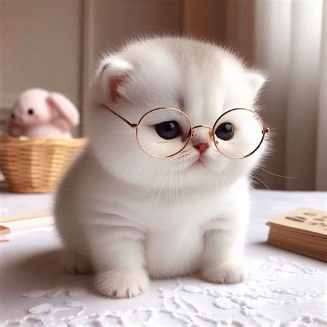 Cute Kitten Wearing Glasses Generative Ai Stock Illustration