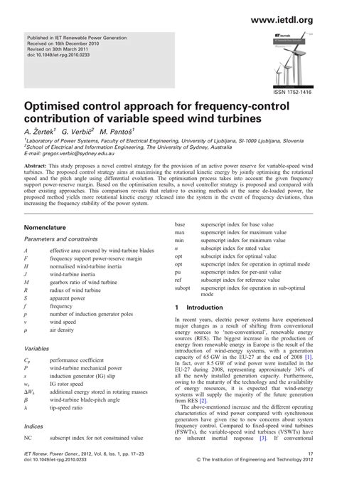 Pdf Optimised Control Approach For Frequency Control Contribution Of