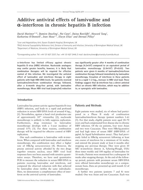 Pdf Additive Antiviral Effects Of Lamivudine And α Interferon In Chronic Hepatitis B Infection
