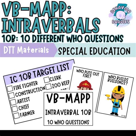 Vb Mapp Intraverbal 10b Who Questions By Behaviorbaddiesus Tpt
