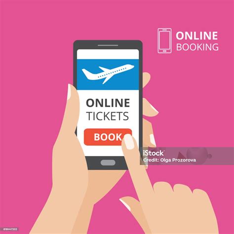 화면에 단추 및 비행기 아이콘 스마트폰 들고 손 온라인 티켓의 개념을 디자인 모바일 응용 프로그램을 예약 비행 개념에 대한 스톡 벡터 아트 및 기타 이미지 Istock
