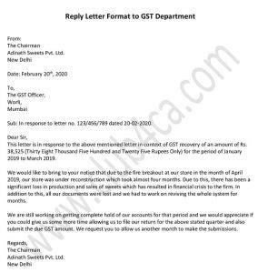 Reply Letter Format To GST Department In Word