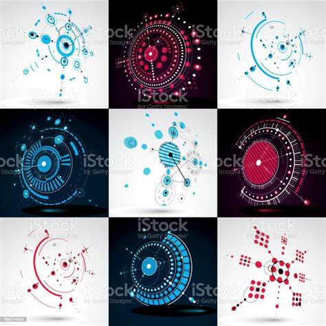 바우하우스 복고풍 스타일에서 만든 3d 벡터 추상적인 배경 설정 합니다 기하학적 구성 템플릿 및 레이아웃으로 사용할 수 있습니다 공학 기술 배경 화면 서클으로 만든입니다 0