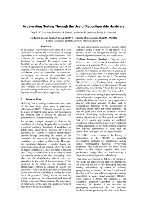 Pdf Accelerating Sorting Through The Use Of Reconfigurable Hardware