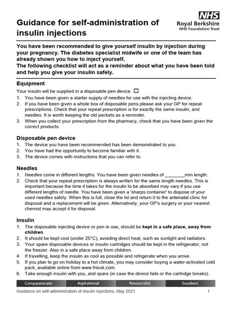 Guidance Self Administration Insulin Injections May21 Pdf