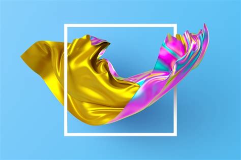 3d 렌더링 추상 패션 배경 접힌 피복 다 색 섬유 무지개 빛깔의 홀로그램 호 일 최소한의 창조적인 벽지를 제 막 식 블루에