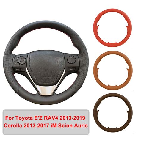 핸드 스티치 인조 가죽 자동차 핸들 커버 토요타 Ez Rav4 코롤라 Im 사이언 아우리스 스티어링 휠 브레이드