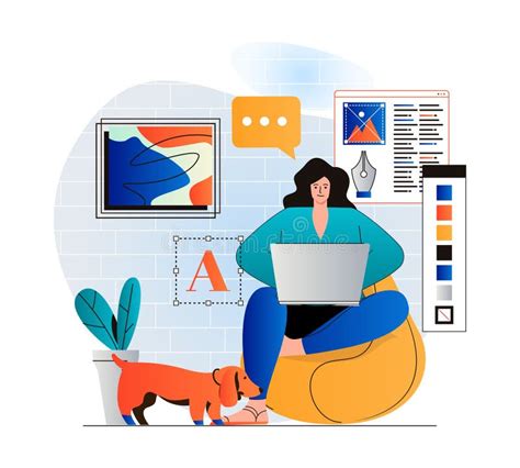freelance working concept in modern flat design woman designer is