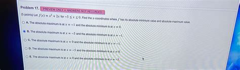 Solved Problem 17 PREVIEW ONLY ANSWERS NOT RECORDED 5 Chegg Com