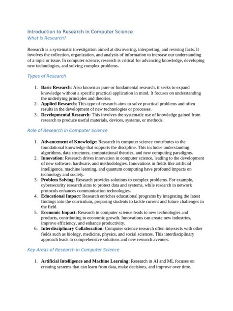 Introduction To Research In Computer Science Pdf Methodology Computer Science