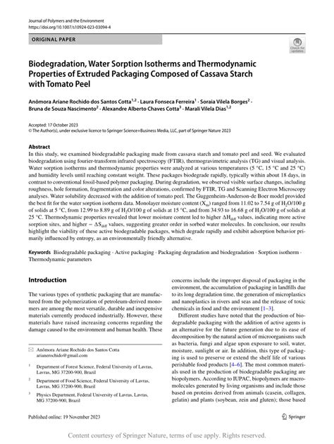 Biodegradation Water Sorption Isotherms And Thermodynamic Properties