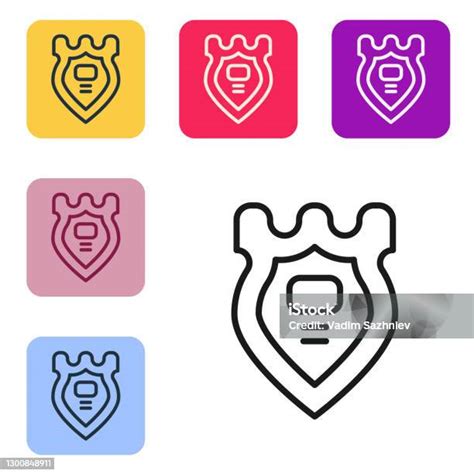 흰색 배경에 격리 된 검은 줄 경찰 배지 아이콘 보안관 배지 기호 색상 정사각형 단추로 아이콘을 설정합니다 벡터 감시에 대한