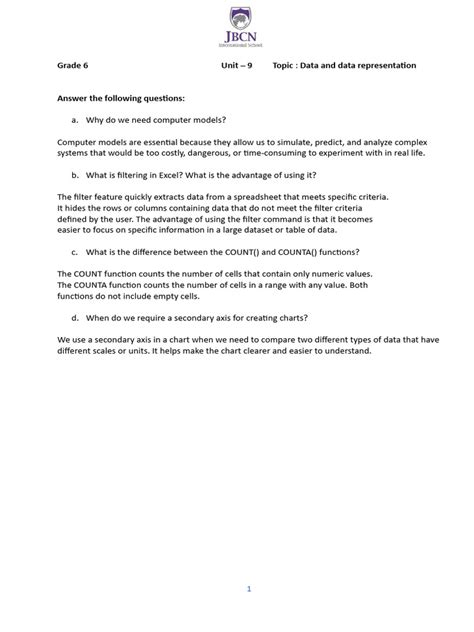 G6 Data And Data Representation Excel Notes Pdf