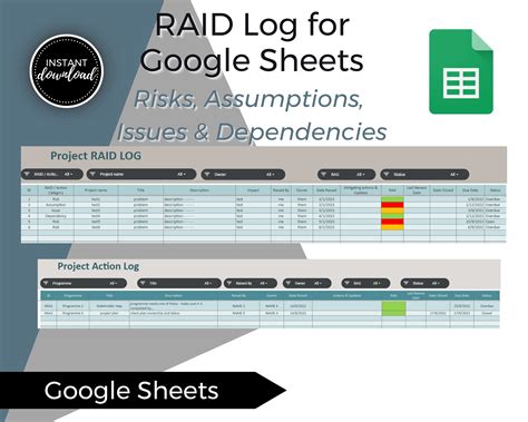 Project Management Raid Log Risk Tracker Actions Log Raci Pmo Tracker Task Tracker Excel