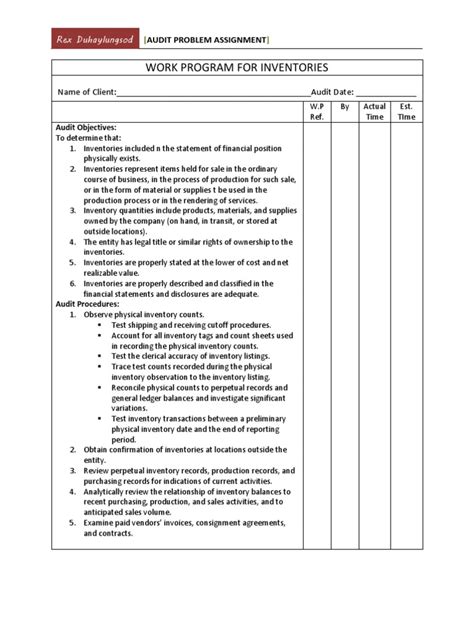 audit program for inventories inventory balance sheet