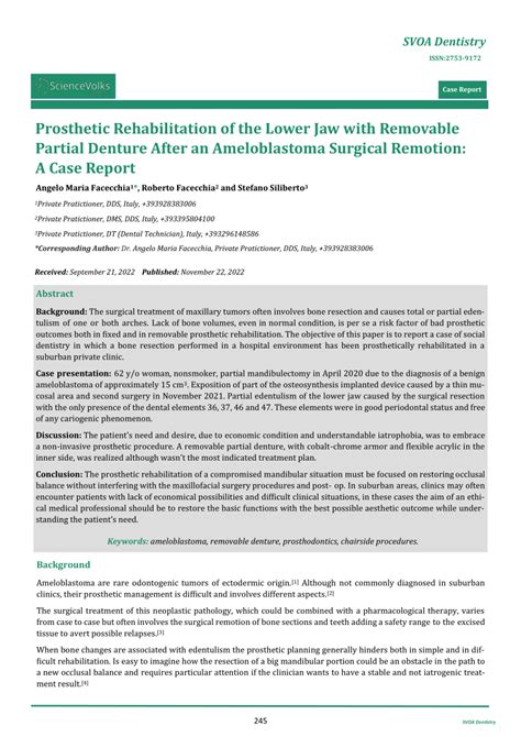 Pdf Prosthetic Rehabilitation Of The Lower Jaw With Removable Partial Denture After An