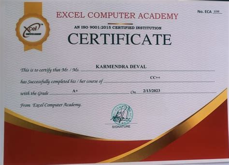 Karmendra Deval On Linkedin I Have Completed My C Course In Excel Computer Academy Bhopal 👍👍👍