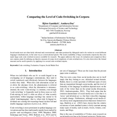 Comparing The Level Of Code Switching In Corpora Acl Anthology