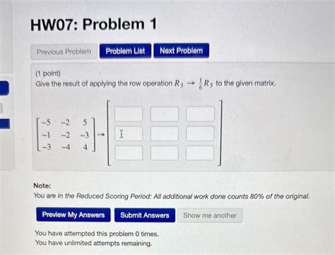 Solved 1 Point Give The Result Of Applying The Row Chegg Com