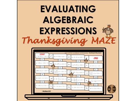 Evaluating Algebraic Expressions Thanksgiving Maze Teaching Resources