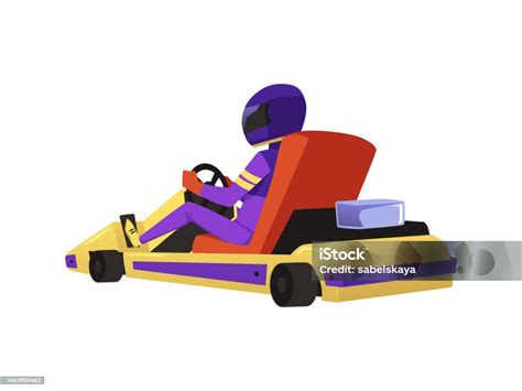 흰색 배경에 격리된 카트 벡터 삽화를 운전하는 레이서의 측면 보기 거리에 대한 스톡 벡터 아트 및 기타 이미지 거리 고카트 교통수단 Istock