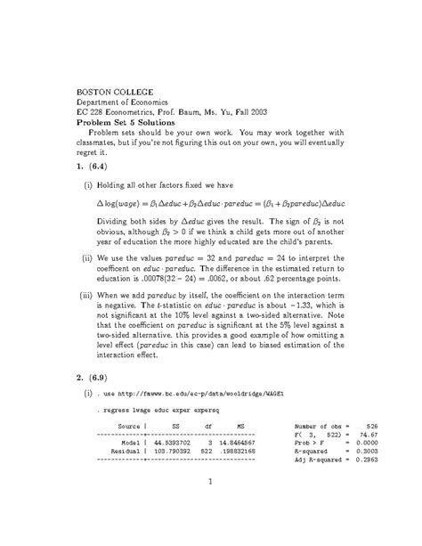 Applied Qns Boston College Department Of Economics Ec 228 Econometrics Prof Baum Ms Yu