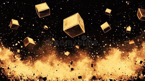 An Abstract Depiction Of Floating Cubes Against A Dark Fiery Background Stock Illustration