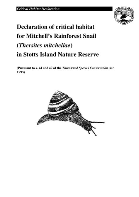 Declaration Of Critical Habitat For Mitchells Rainforest Snail