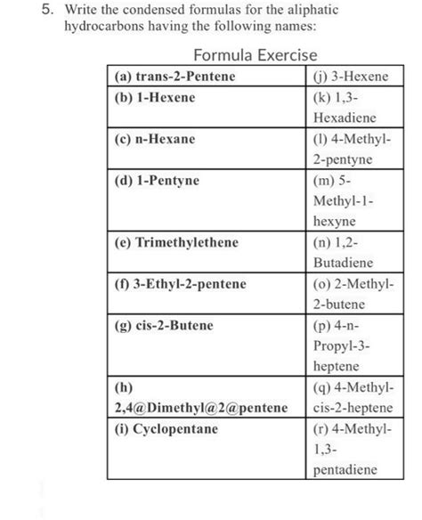 solved 5 write the condensed formulas for the aliphatic