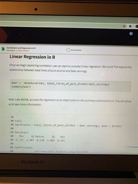 Solved Correlation And Regression In R Homework Due In