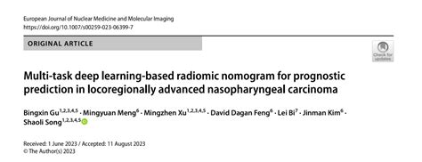 附属肿瘤医院宋少莉教授团队基于多任务深度学习开发局部晚期鼻咽癌患者预后预测模型