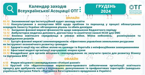 Календар грудень 2024 Всеукраїнська Асоціація ОТГ