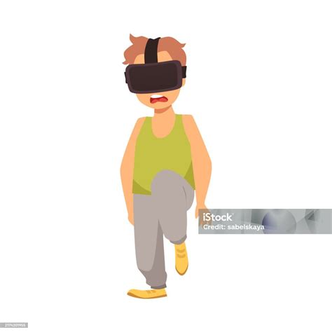 흰색 배경에 가상 현실 안경에 맞은 아이의 벡터 일러스트 레이 션 3차원 형태에 대한 스톡 벡터 아트 및 기타 이미지 3차원 형태 Brand Name Video