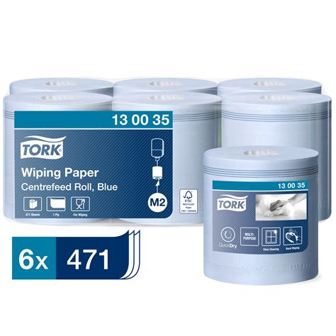 Tork M2 Wiping Paper Centerfeed Blue Roll 165m X 6 130035 Clean