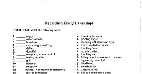 Decoding Body Language Worksheet Language Worksheets Decoding Body Language Worksheet Language Worksheets