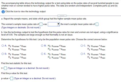 Solved Technology Output Two Sample T Test And Cl Pulse
