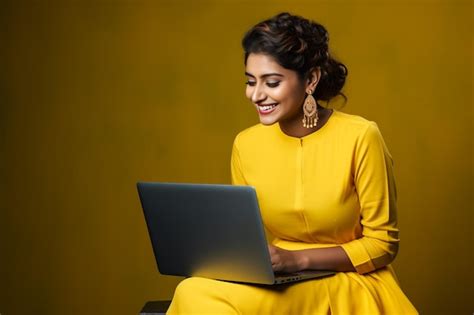Jeune Femme Daffaires Indienne Reconnaissante Avec Un Ordinateur