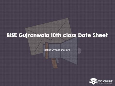Gujranwala Board 10th Class Date Sheet Bise Gujranwala