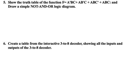 Solved 5 Show The Truth Table Of The Function F Abc Abc Abc