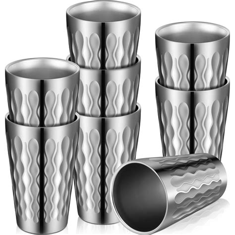 Mimorou 8 Pack 16oz Stainless Steel Cups Pint Cup Metal Double Layer