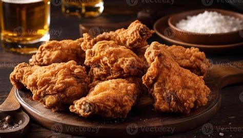 Fried Chicken Leg On Rustic Plate Unhealthy Pub Snack Option Generated