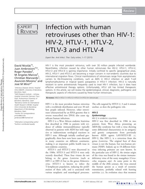 Pdf Infection With Human Retroviruses Other Than Hiv 1 Hiv 2 Htlv 1