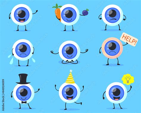 Set Of Cute Human Eyeball Character Cartoon Vector Illustration Sick Or Healthy Eye In