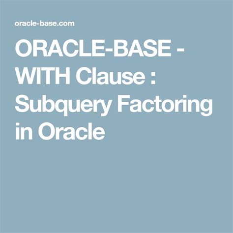 With Clause Subquery Factoring In Oracle