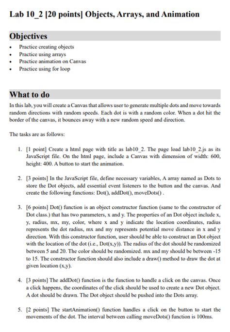 Solved Lab 102 20 Points Objects Arrays And Animation