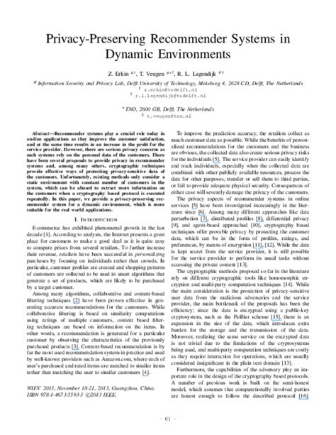 Pdf Privacy Preserving Recommender Systems In Dynamic Environments